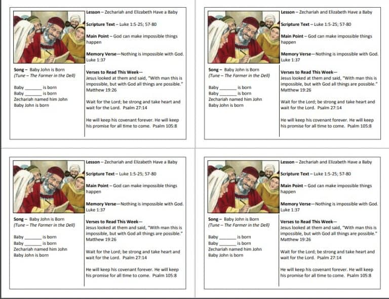 Zechariah and Elizabeth Take Home Card - Bible Crafts and Activities